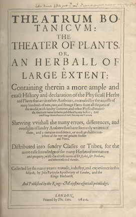 Bonhams : PARKINSON (JOHN) Theatrum botanicum the Theater of Plants. Or ...