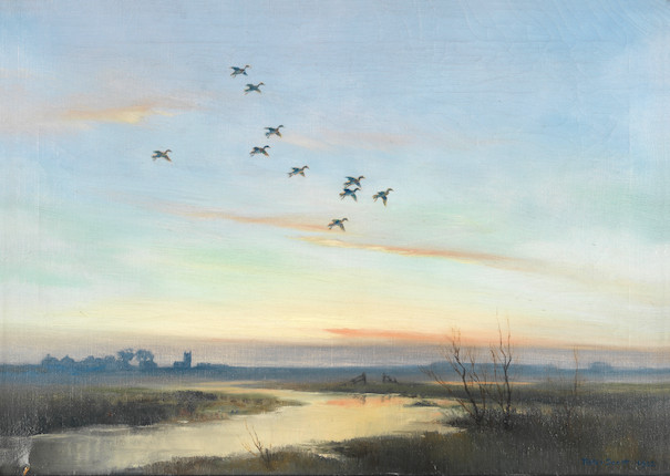 Bonhams : Sir Peter Scott (British, 1909-1989) Ducks at Sunset