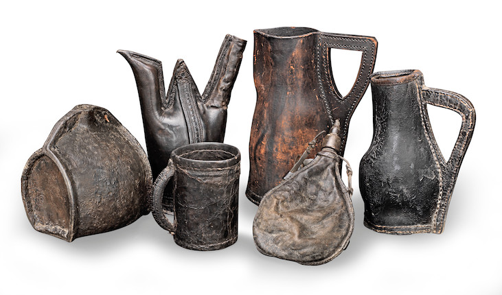 Bonhams : Six various 17th - 19th century leather vessels, English (6)
