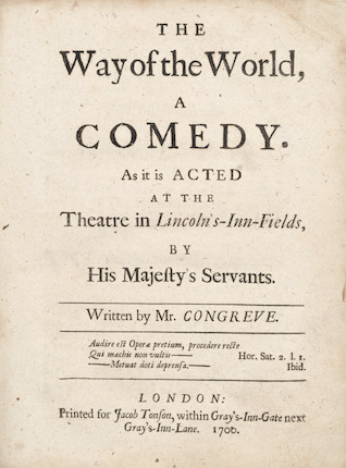 Bonhams : CONGREVE (WILLIAM) The Way of the World, a Comedy. As it is ...