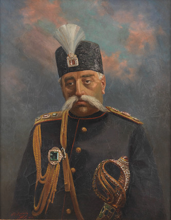 Bonhams : A portrait of Muzaffar al-Din Shah Qajar (reg. 1896-1907), by ...