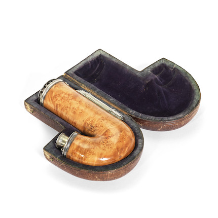 Bonhams : A cased silver mounted wood tobacco smoking pipe ...