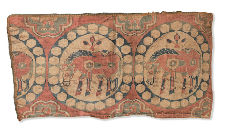 Bonhams : A Sogdian silk samite fragment with horses Central Asia, 7th ...
