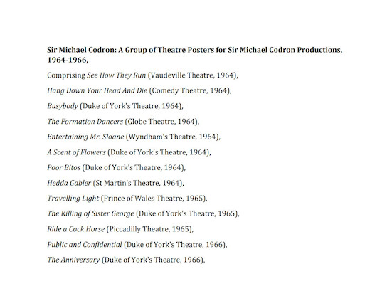 Bonhams : Sir Michael Codron A Group of Theatre Posters for Sir Michael ...