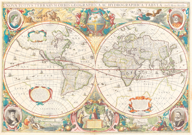 Bonhams : WORLD MAP HONDIUS (HENRICUS) Nova totius terrarum orbis ...