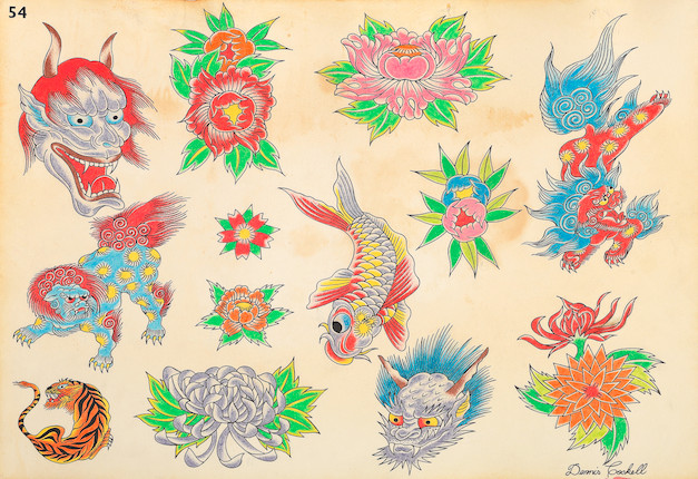 Bonhams : Dennis Cockell A Group of Japanese-Style Tattoo Flash, 1975 ...