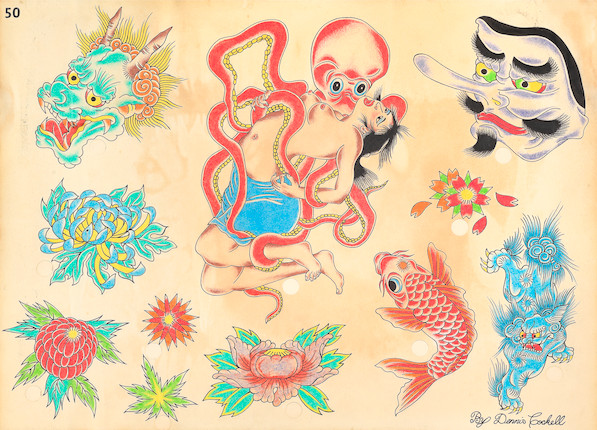 Bonhams : Dennis Cockell A Group of Japanese-Style Tattoo Flash, 1975 ...