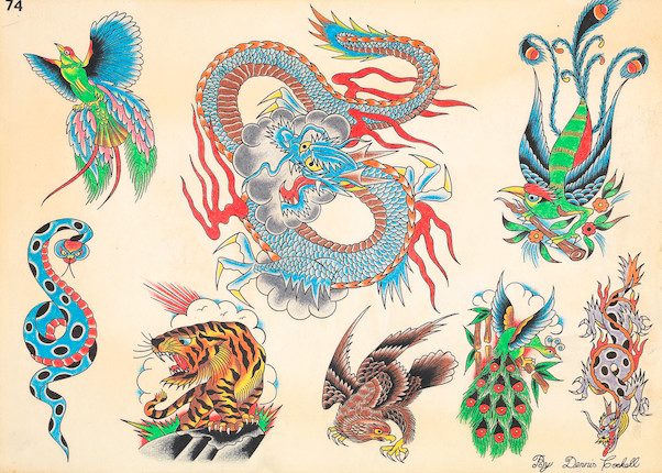 Bonhams : Dennis Cockell A Group of Japanese-Style Tattoo Flash, 1975 ...