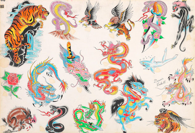 Bonhams : Dennis Cockell A Group of Japanese-Style Tattoo Flash, 1978 ...