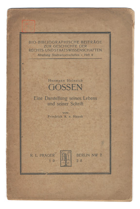Bonhams : HAYEK (FRIEDRICH AUGUST VON) Hermann Heinrich Gossen eine ...