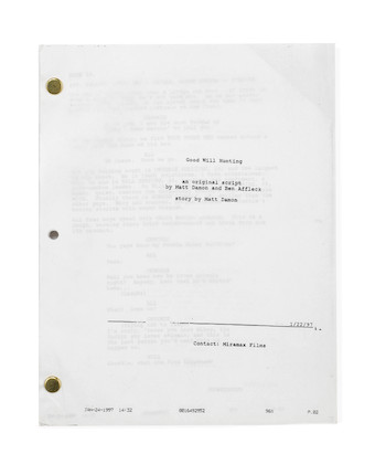 Bonhams : Good Will Hunting A Screenplay Script, Miramax, 1997,