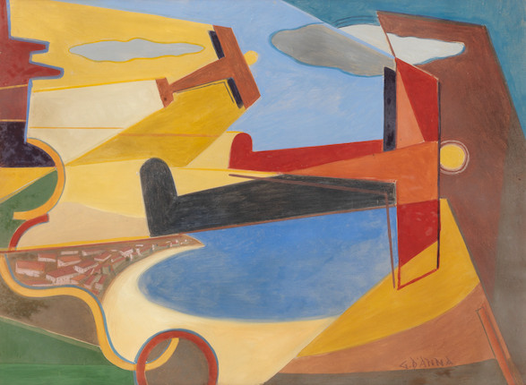 Bonhams : GIULIO D'ANNA (1908-1978) Aerei Caproni in virata + paesaggio ...