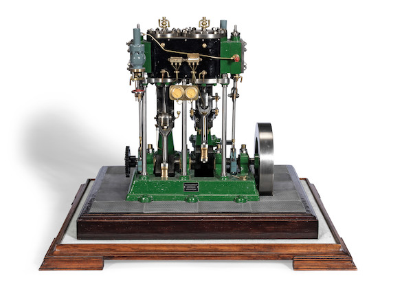 Bonhams : A MODEL TWIN CYLINDER VERTICAL COMPOUND STEAM ENGINE, ENGLISH ...
