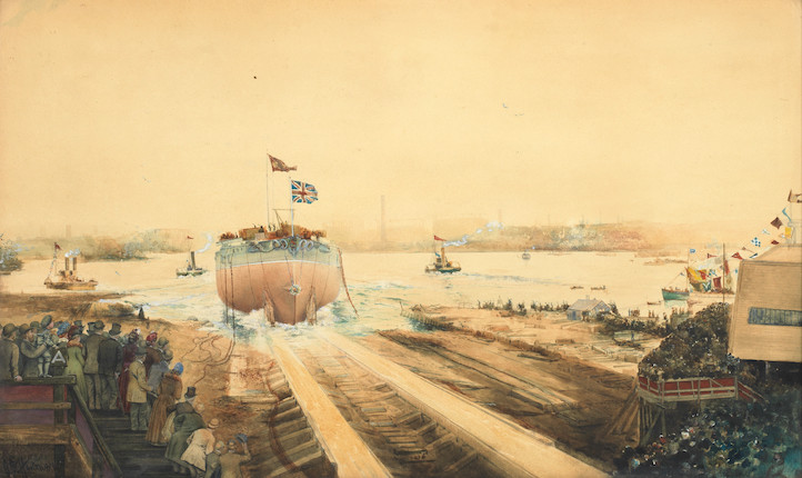 Bonhams : George Edward Horton (British, 1859-1950) Launch of HMS ...
