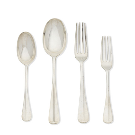 Bonhams : A silver Hanoverian pattern flatware service Barker Brothers ...