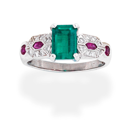 Bonhams : EMERALD, RUBY AND DIAMOND RING