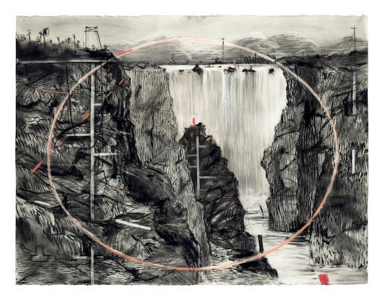 Bonhams : William Kentridge (born 1955) Colonial Landscape - Waterfall ...