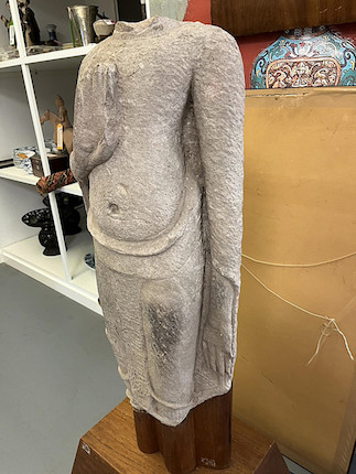 Bonhams : A buff sandstone Buddha torso. Thailand, 14th century. H. 62 cm.