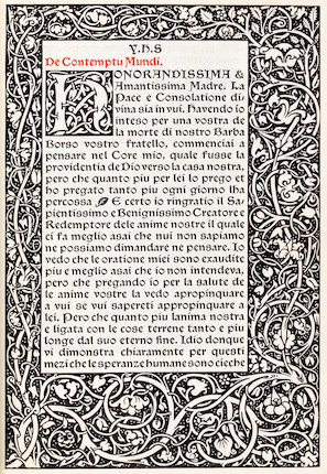 Bonhams : KELMSCOTT PRESS SAVONAROLA (GIROLAMO) Epistola de contemptu ...