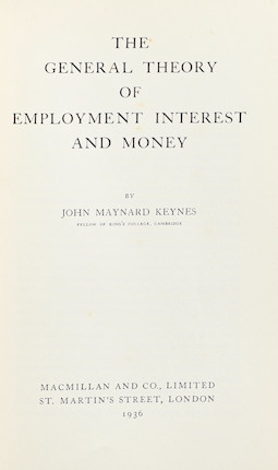 Bonhams : KEYNES (JOHN MAYNARD) The General Theory of Employment ...