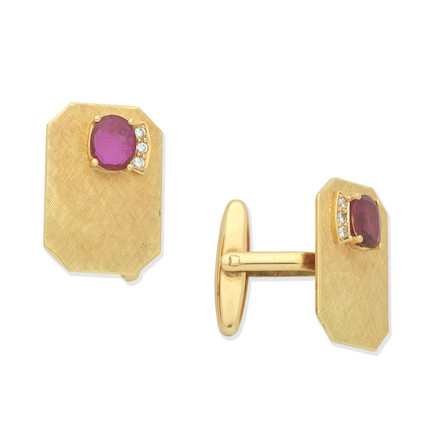 Bonhams : RUBY AND DIAMOND-SET CUFFLINKS