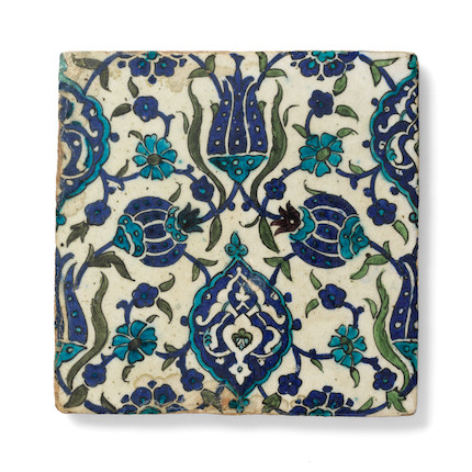 Bonhams : A Damascus underglaze-painted pottery tile Syria, late 16th ...
