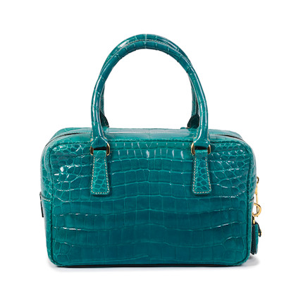 Bonhams : Prada a Turquoise Crocodile Bauletto Top Handle Bag (includes ...