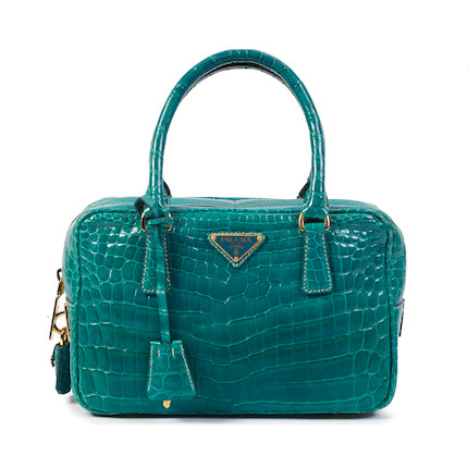 Bonhams : Prada a Turquoise Crocodile Bauletto Top Handle Bag (includes ...