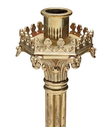 Bonhams : A set of six 19th Century brass Gothic Revival candlesticks ...