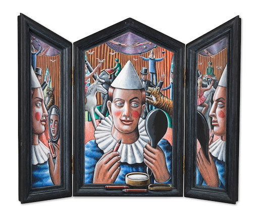Bonhams : P J Crook (British, born 1945) Circus Triptych 61 x 76cm (24 ...