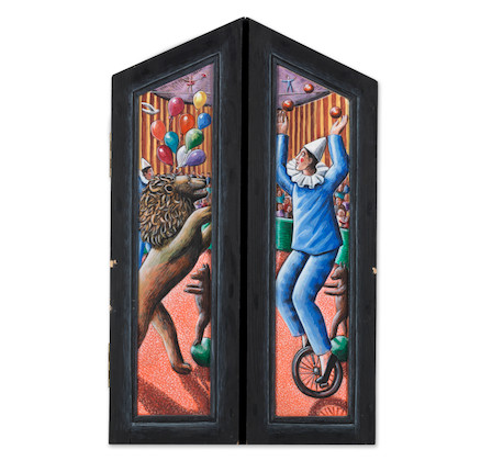 Bonhams : P J Crook (British, born 1945) Circus Triptych 61 x 76cm (24 ...