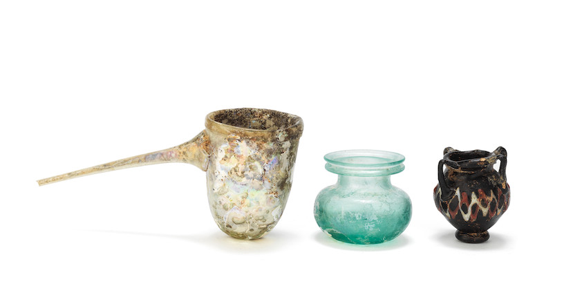 Bonhams A Roman Blue Green Glass Miniature Jar A Byzantine Black And