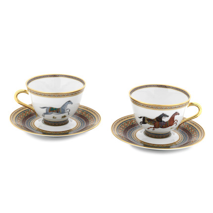 Bonhams : Hermès Two Sets of 'Cheval d'Orient' Tea Cups and Saucers c ...