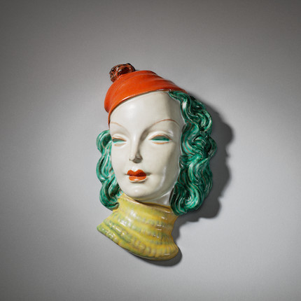 Bonhams : Goldscheider Art Deco wall mask, model no. 7984, circa 1938