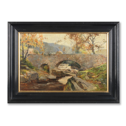 Bonhams : Henry Jobson Bell (British, 1863-1925) The old bridge, Autumn