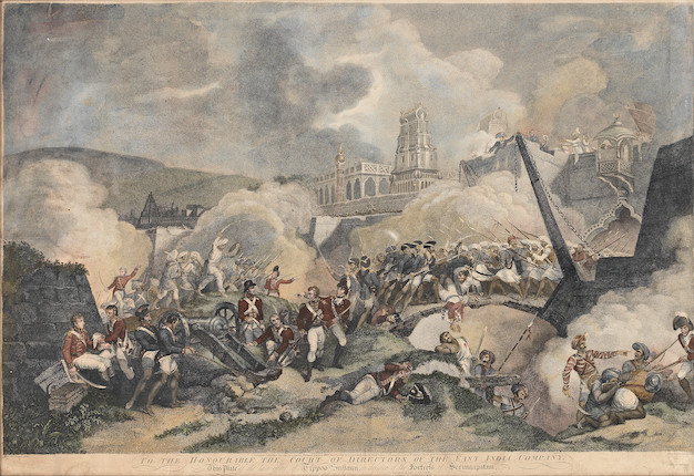 Bonhams : A large panoramic engraving The Storming of Seringapatam; The ...