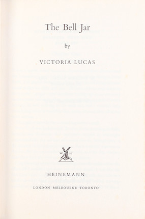 Bonhams : PLATH (SYLVIA) The Bell Jar by Victoria Lucas, FIRST EDITION ...