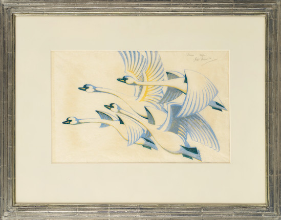 Bonhams : Sybil Andrews CPE (British/Canadian, 1898-1992) Swans Linocut ...