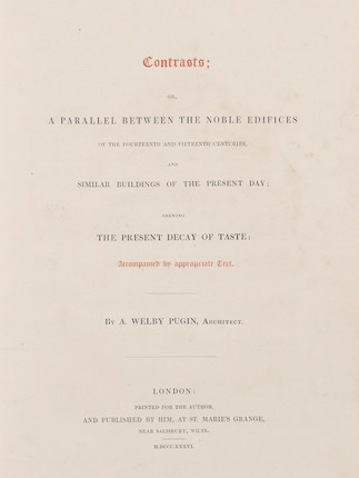 Bonhams : PUGIN (AUGUSTUS WELBY) Contrasts, or a Parallel Between the ...