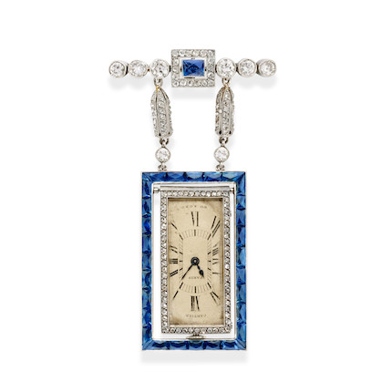 Bonhams : CARTIER SAPPHIRE AND DIAMOND FOB WATCH,