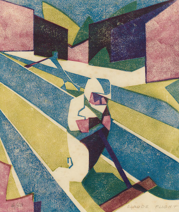 Bonhams : Claude Flight (British, 1881-1955) Lawn Mowing Linocut ...