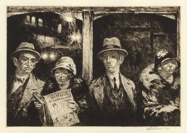Bonhams : Martin Lewis (American, 1881-1962) Tabloid Readers Drypoint ...