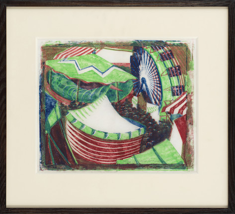 Bonhams : Lill Tschudi (Swiss, 1911-2004) Village Fair I Linocut ...