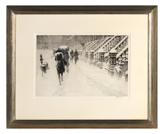 Bonhams : Martin Lewis (American, 1881-1962) Stoops in Snow Drypoint ...