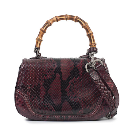 Bonhams : Gucci a Purple Python Small Bamboo Top Handle Bag (Includes ...