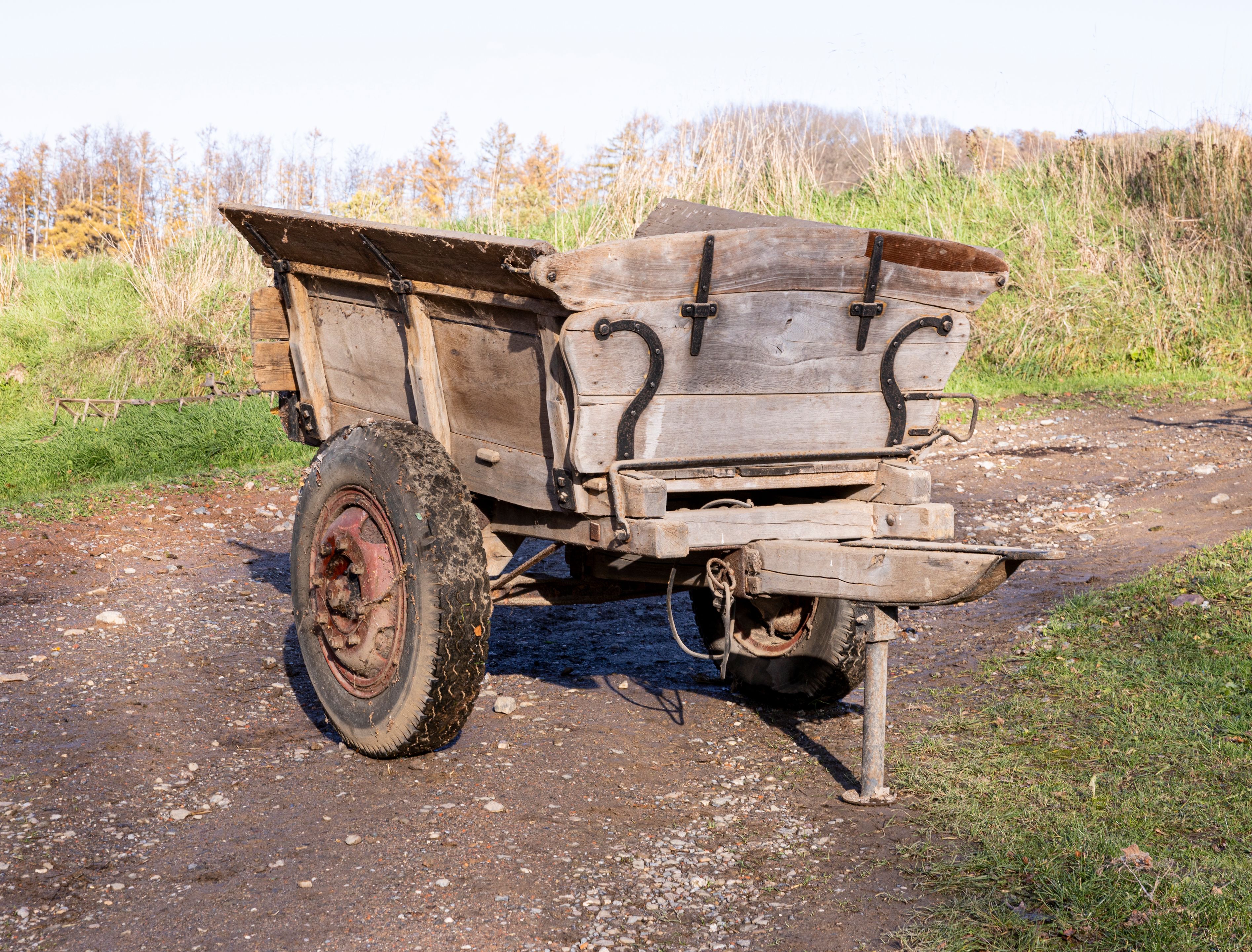 Bonhams Cars : Large Wooden Trailer with Rubber Wheels