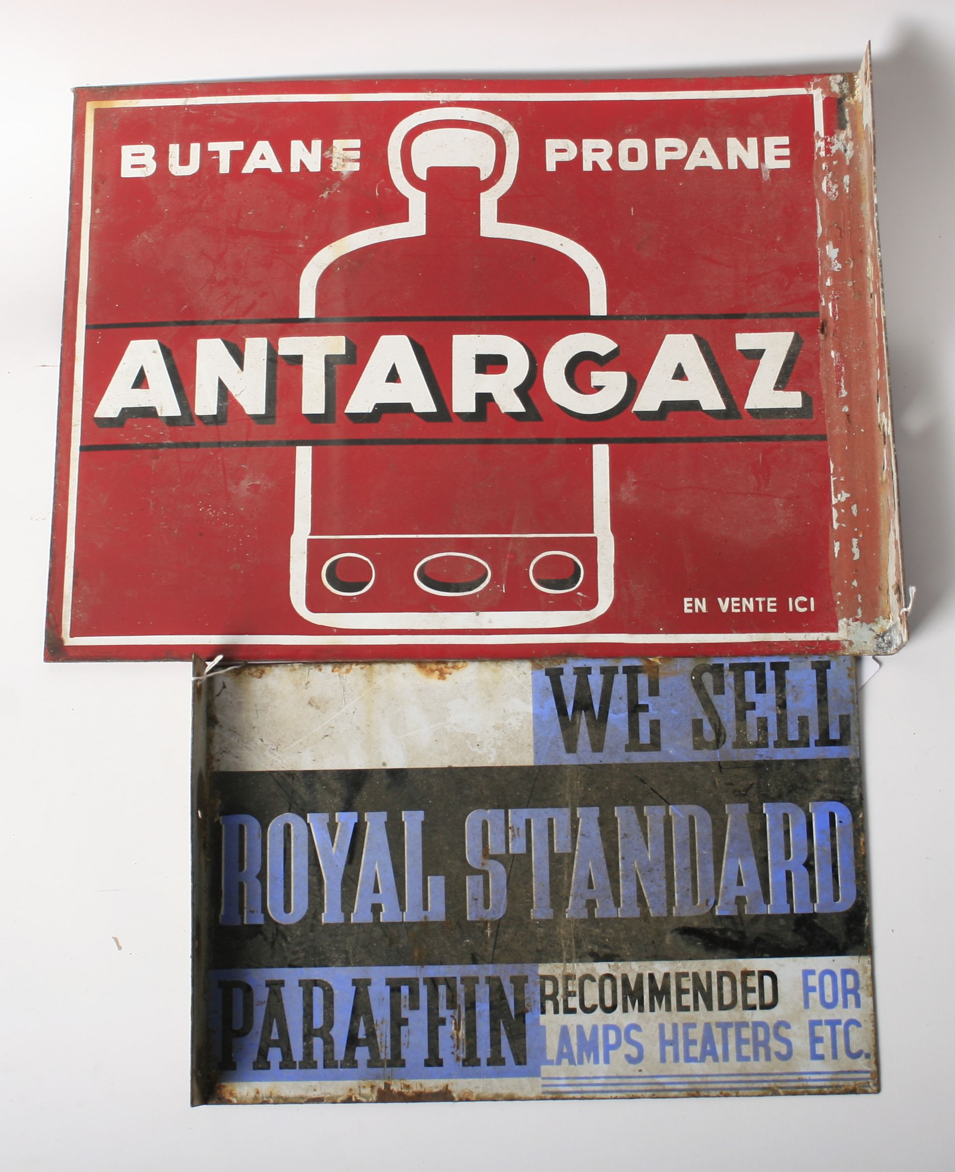 Bonhams Cars : Two flange-mounted double-sided enamel signs, ((2))