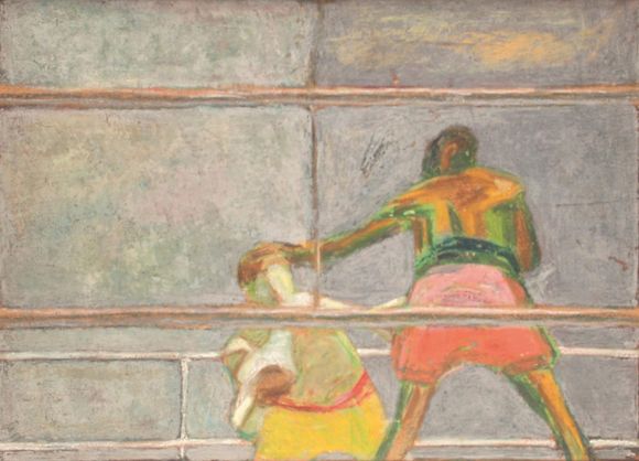 Bonhams : Sam Rabin (British, b.1903) The Boxing Match 46 x 63 cm.