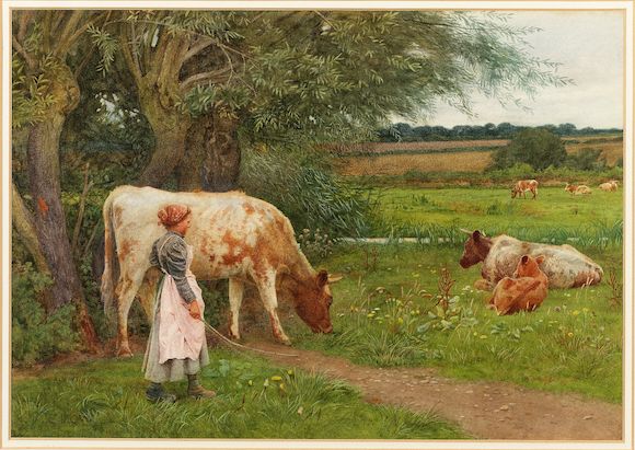 Bonhams : Charles Low R.B.A. (British, fl.1870-1902) Milking time 26.7 ...
