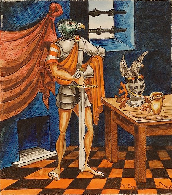 Bonhams : Nikos Engonopoulos (Greek 1910-1985) The warrior 21 x 19 cm ...